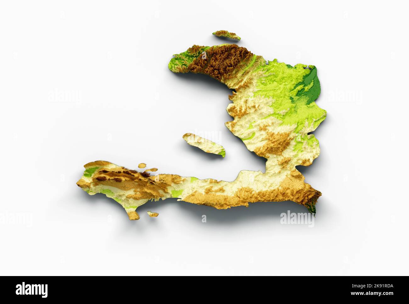 Haiti Map Shaded relief Color Height map on white Background 3d ...