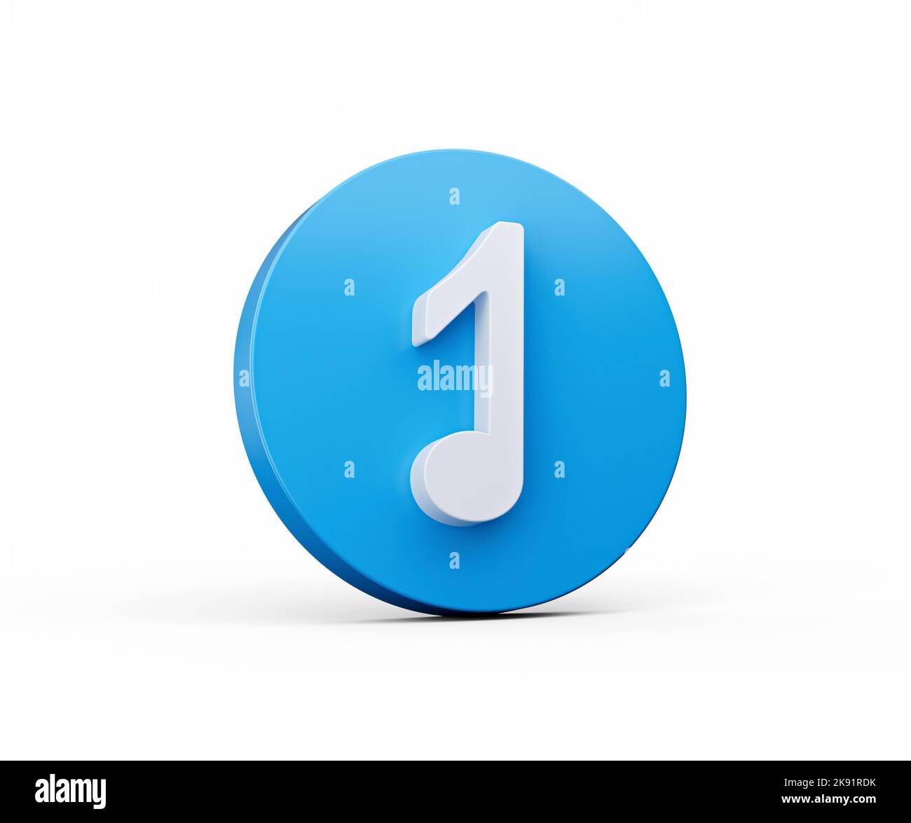 Music Note 3d icon on blue button circle shape isolated on white ...