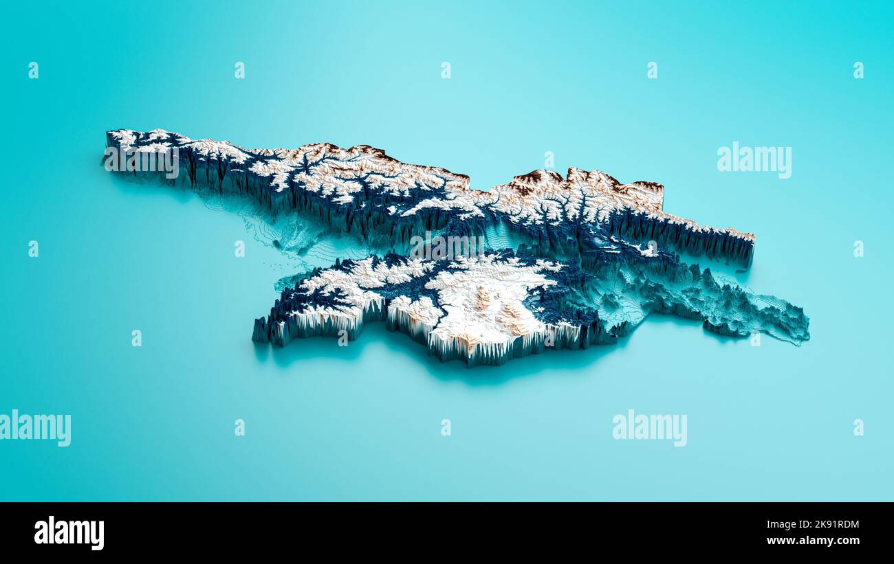 Topographic Georgia Map Hypsometric Elevation tint Spectral Shaded ...