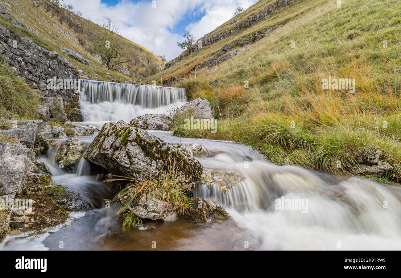 Water flows over a series of small waterfalls down Bucken Beck in the ...