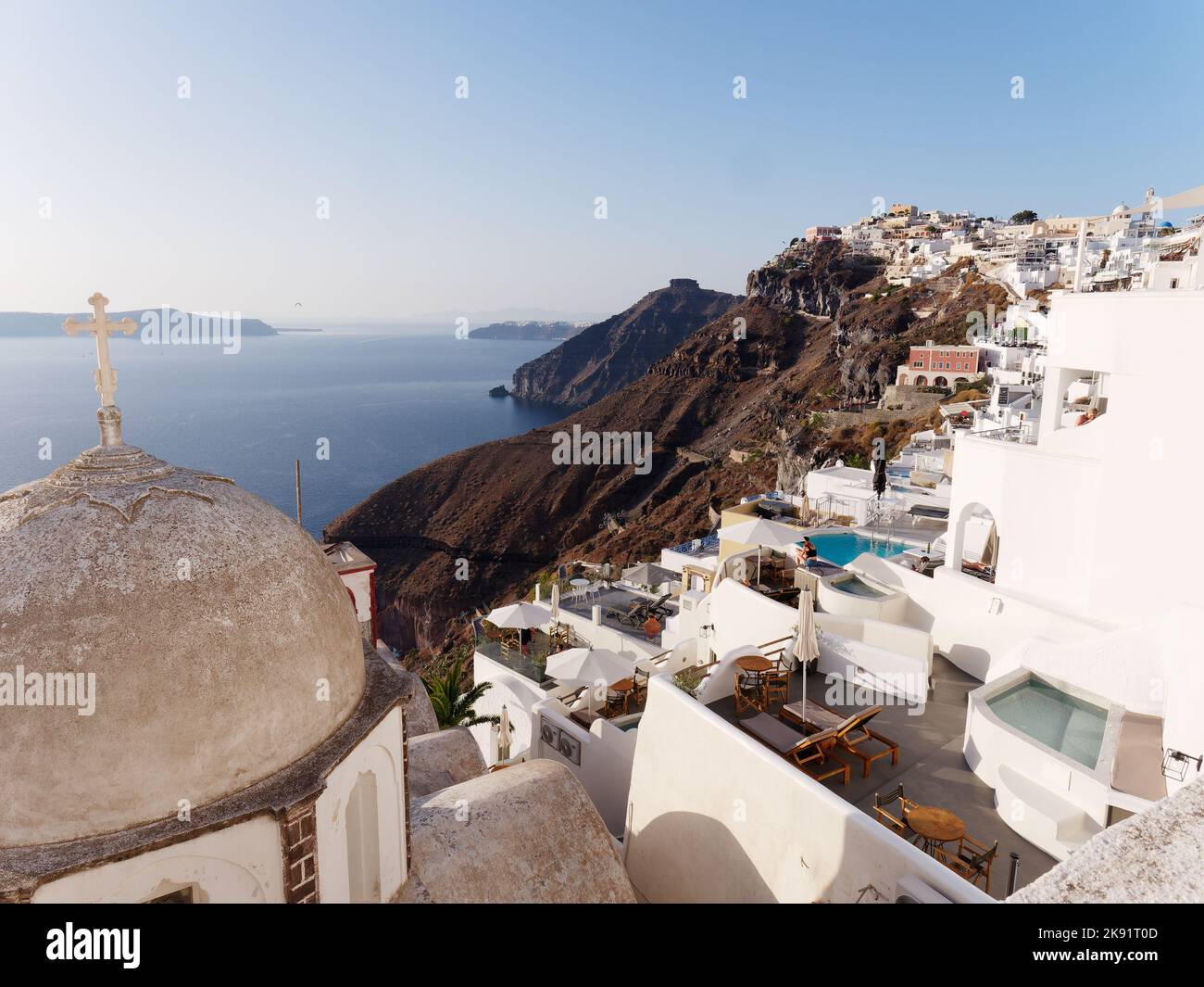 St John the Theologian Church in Fira with the town and Skaros Rock ...