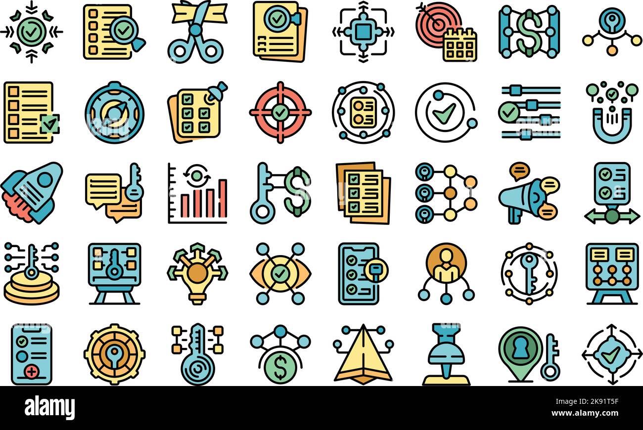 Key points icons set outline vector. Path process. Escape answer color ...