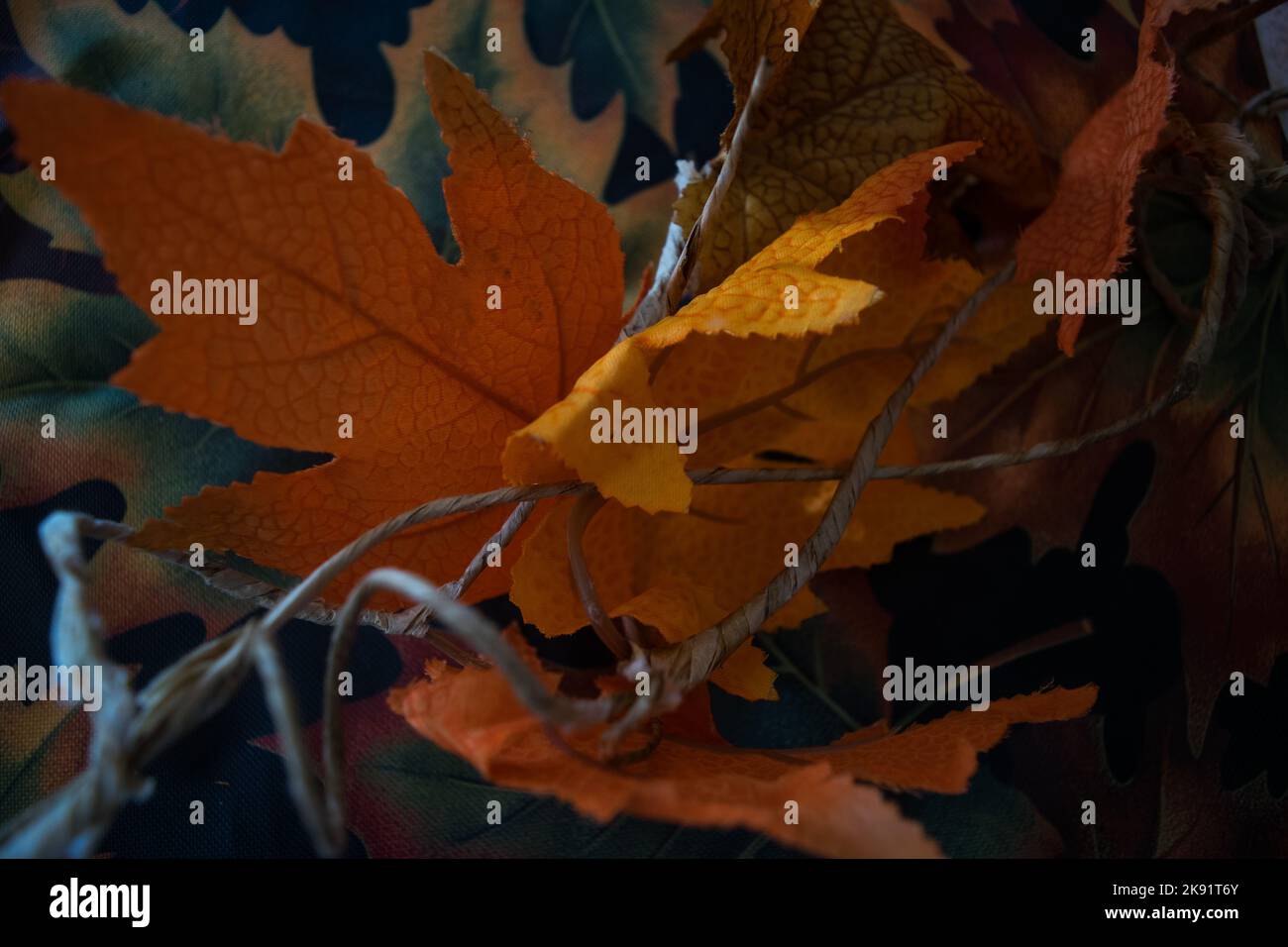 A bunch of orange leaves ready to decorate Stock Photo - Alamy