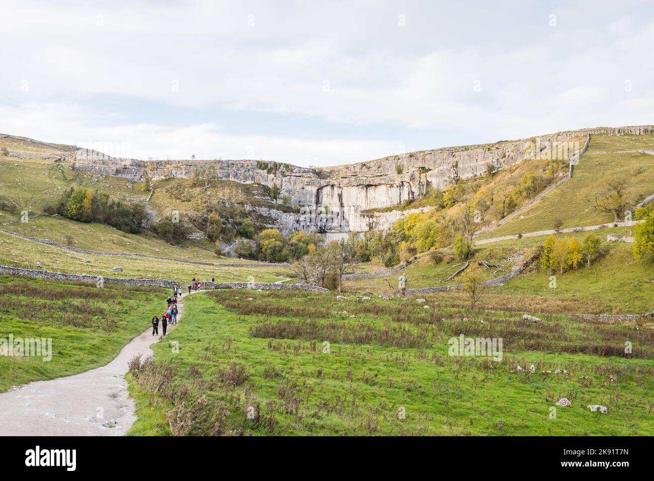 Tourists seen on the main path from Malham village to Malham Cove in ...