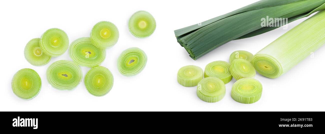 Leek vegetable with slices isolated on white background Stock Photo - Alamy