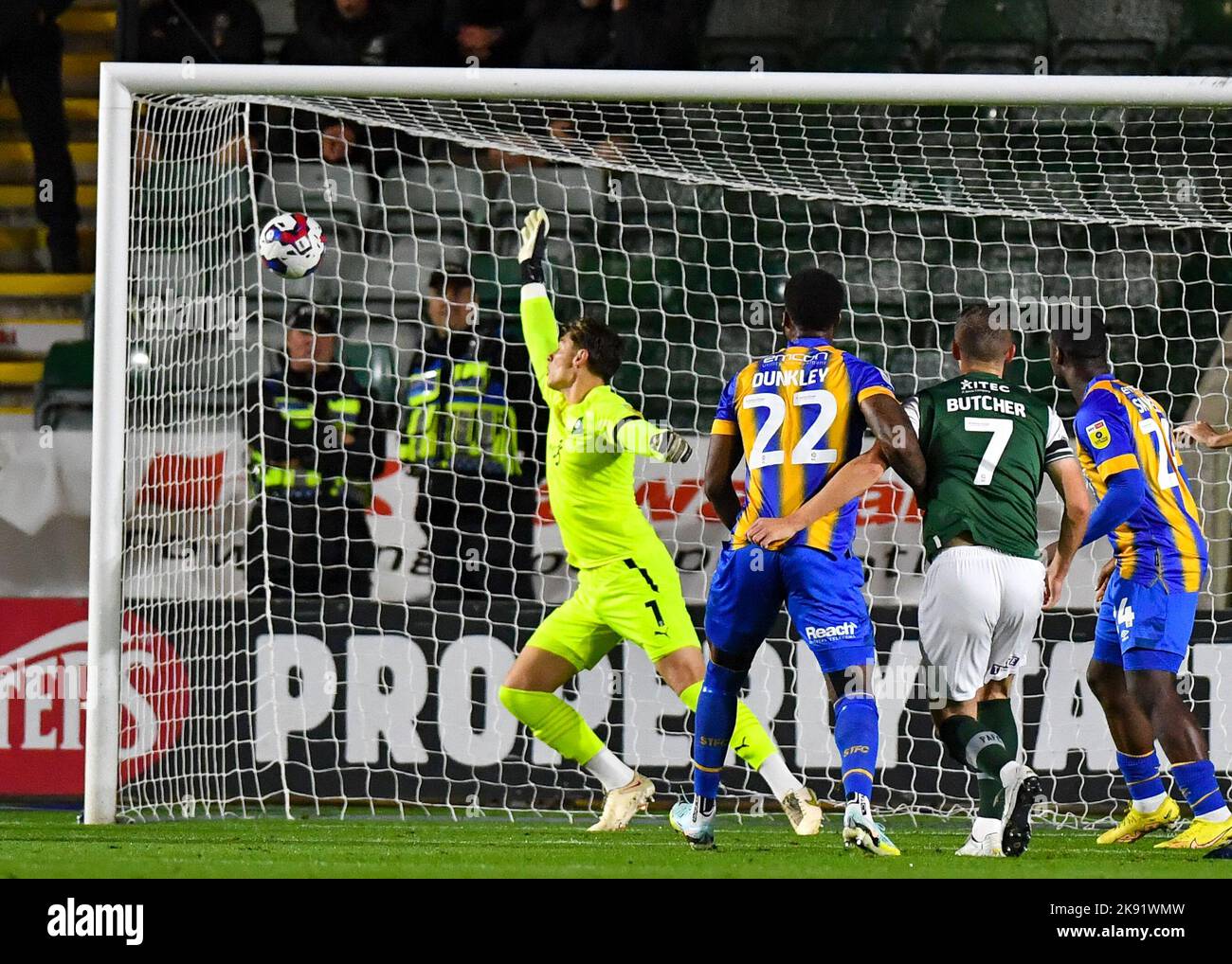 Plymouth Argyle goalkeeper Michael Cooper (1) makes a save during the ...