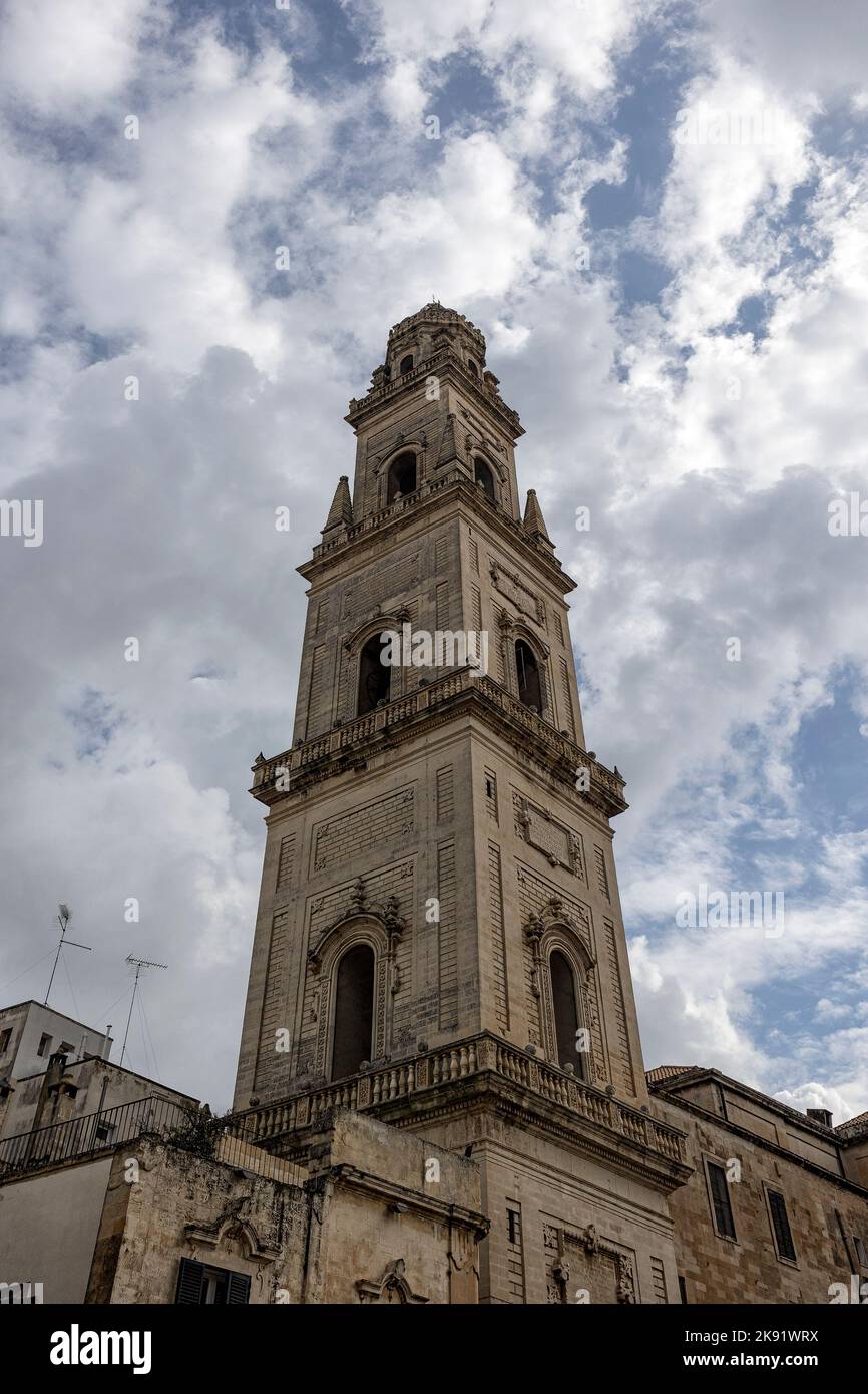 LECCE, ITALY - OCTOBER 14, 2022: View of the Cathedral bell tower ...