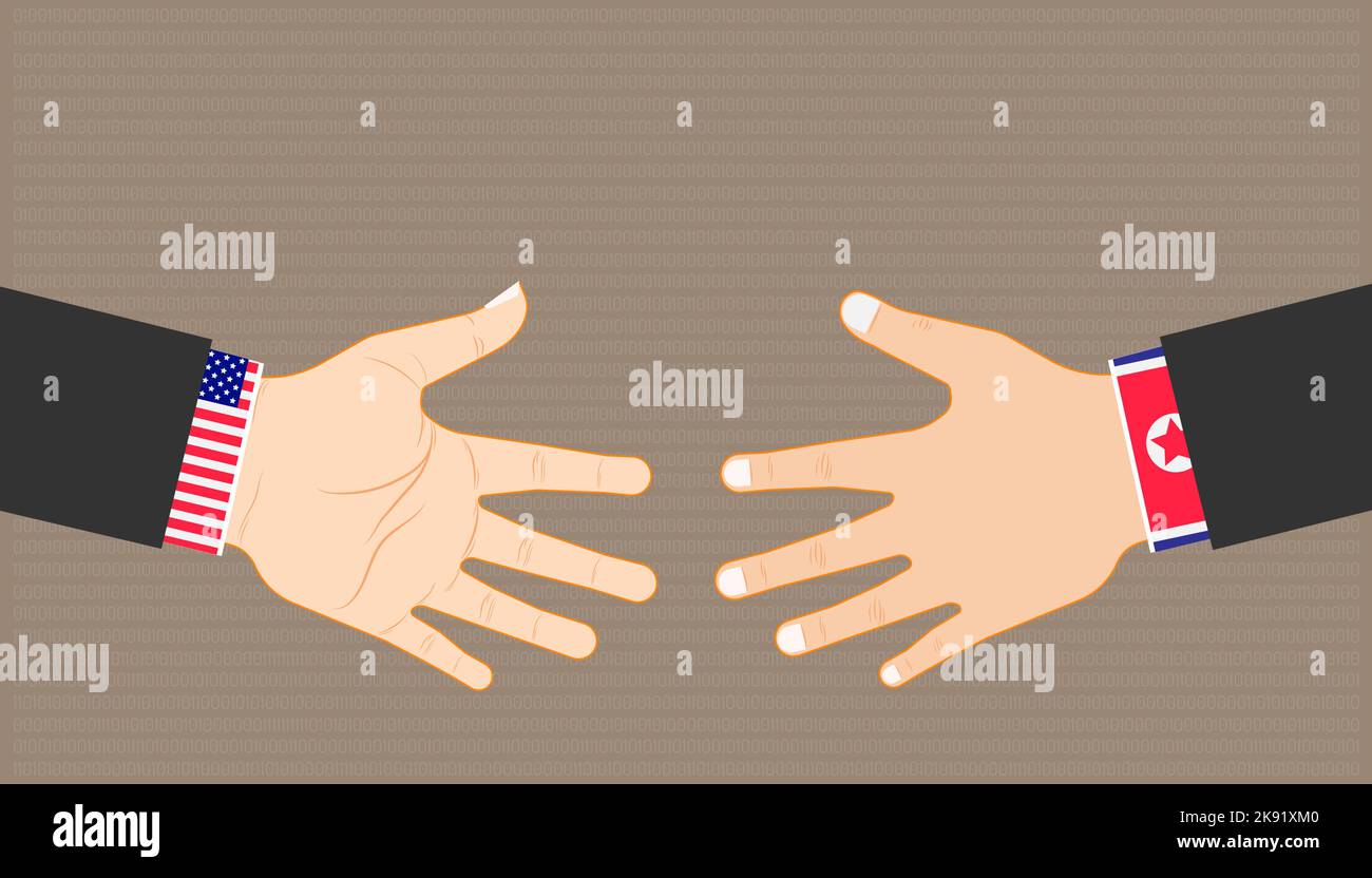 A vector of United States and North Korea country leaders shaking hands ...
