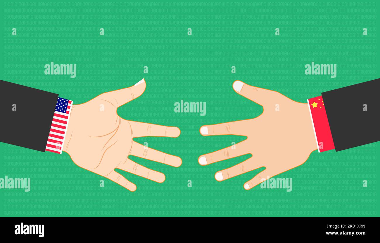 A vector of United States and China country leaders shaking hands for ...