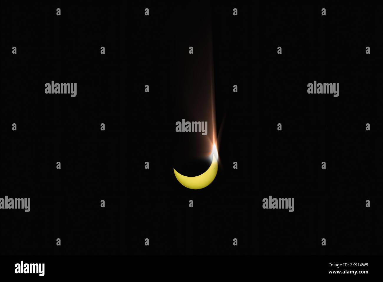 Partial solar eclipse on black background. Moon shadow covered part of ...