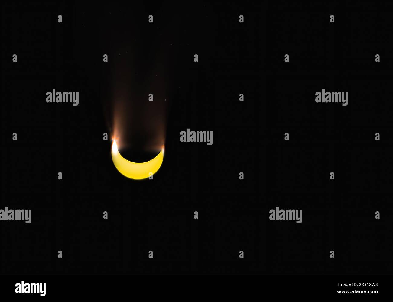 Partial solar eclipse. Moon blocked part of sun. Rare astronomical ...