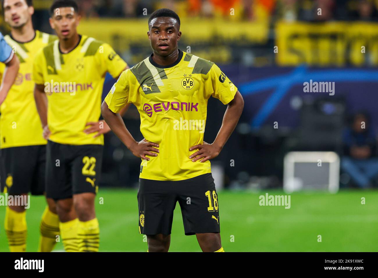 DORTMUND, GERMANY - OCTOBER 25: Youssoufa Moukoko of Borussia Dortmund ...