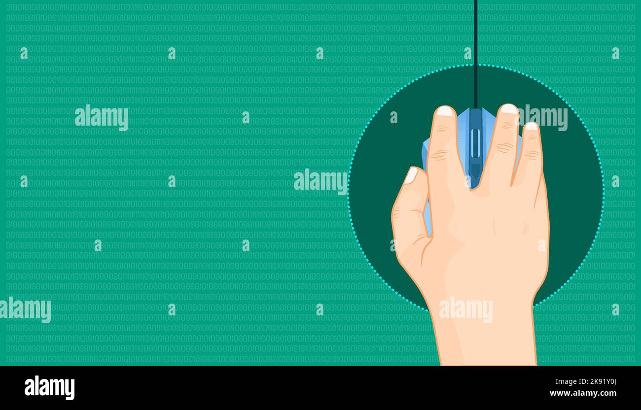 A vector of a hand clicking a mouse against a green background Stock ...