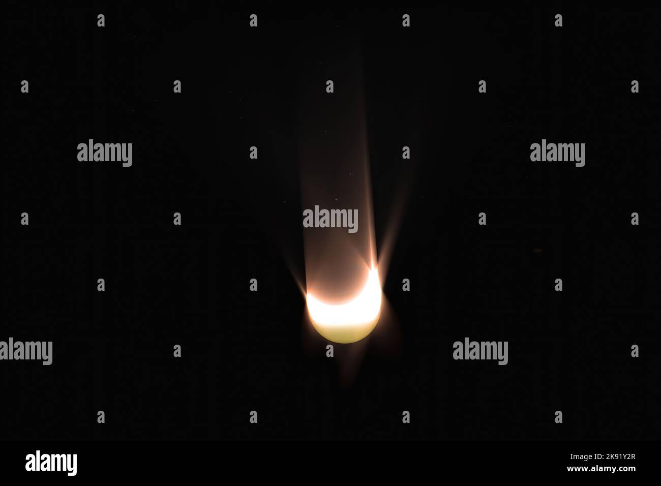 Partial solar eclipse. Moon blocked part of sun. Rare astronomical ...