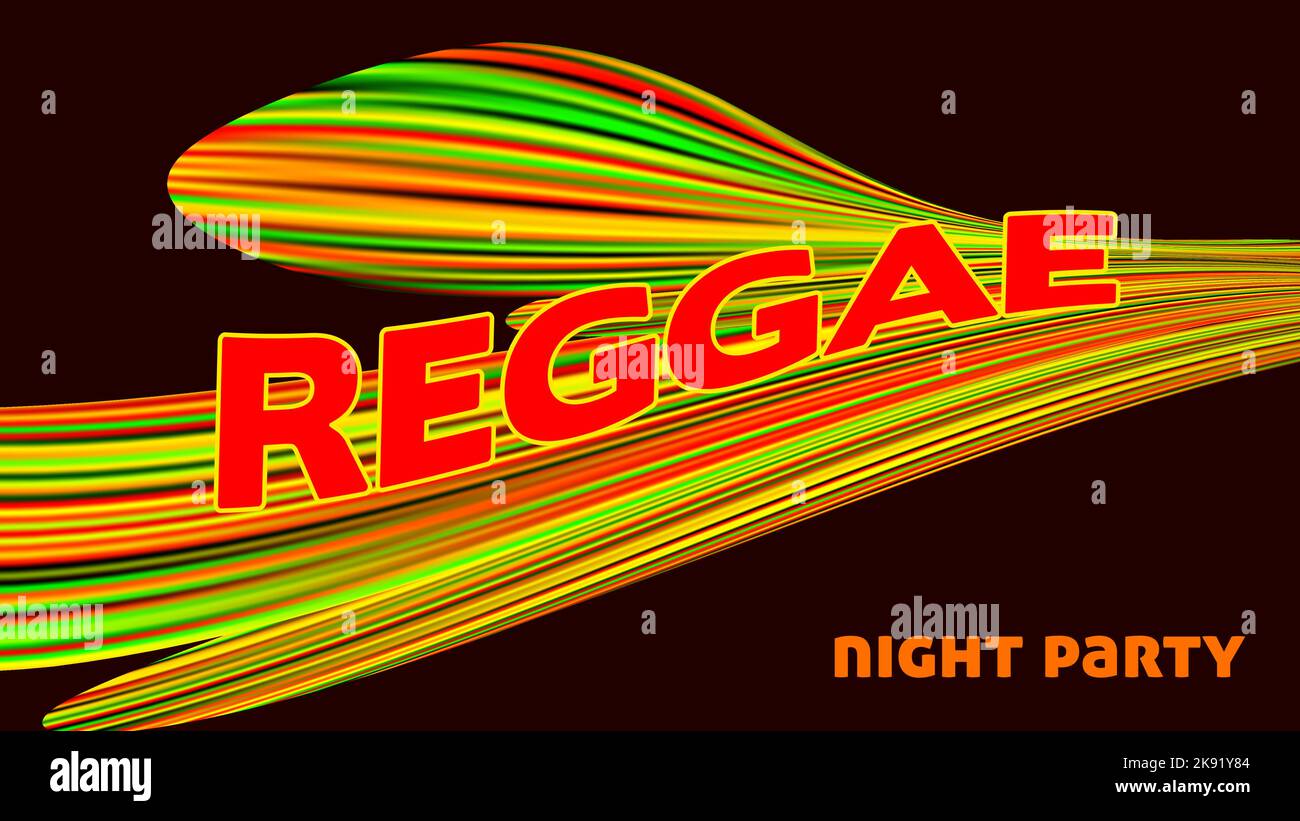 Reggae night party flyer template with curved abstraction on black ...