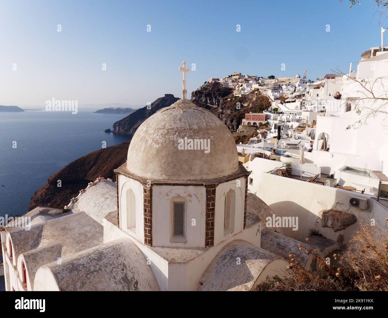 St John the Theologian Church in Fira with Skaros Rock behind and the ...