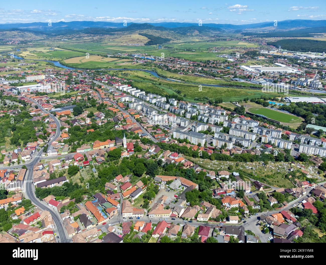 An aerial view of the landscape of Reghin city in Romania Stock Photo ...