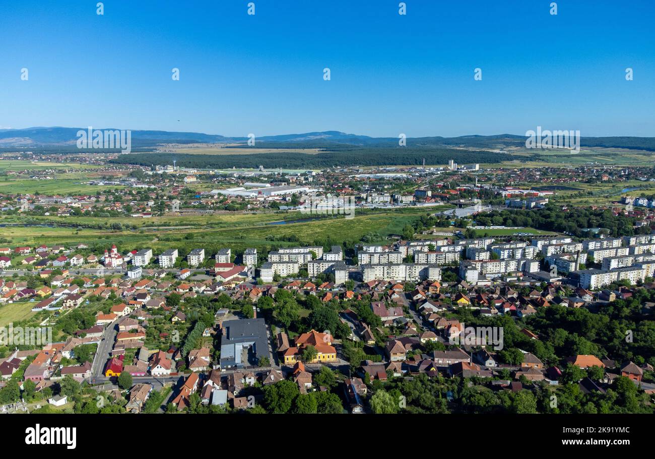 An aerial view of the landscape of Reghin city in Romania Stock Photo ...