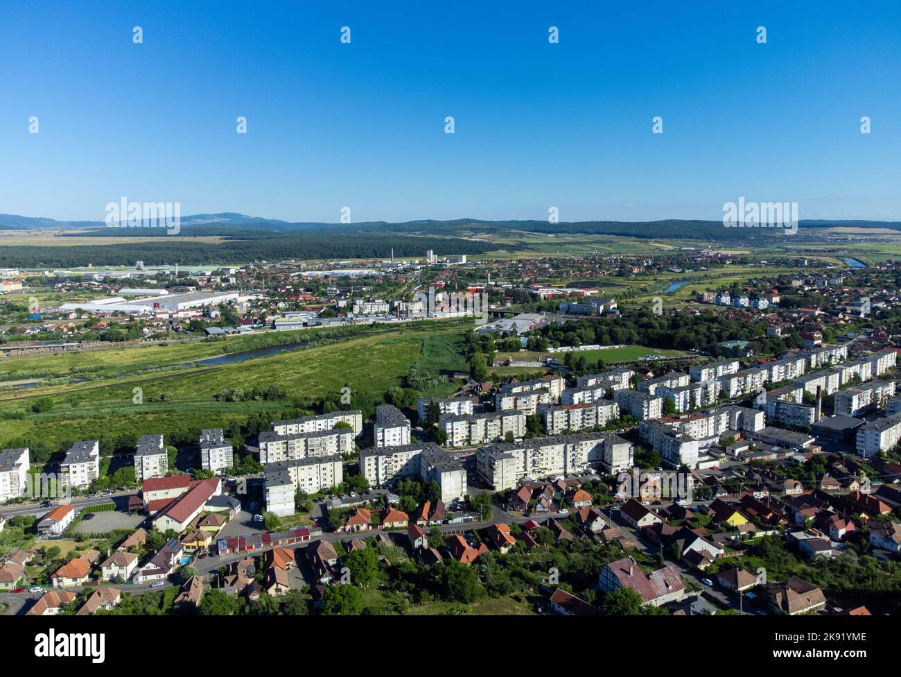 An aerial view of the landscape of Reghin city in Romania Stock Photo ...