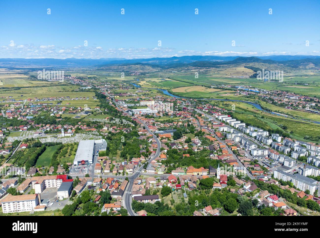 An aerial view of the landscape of Reghin city in Romania Stock Photo ...