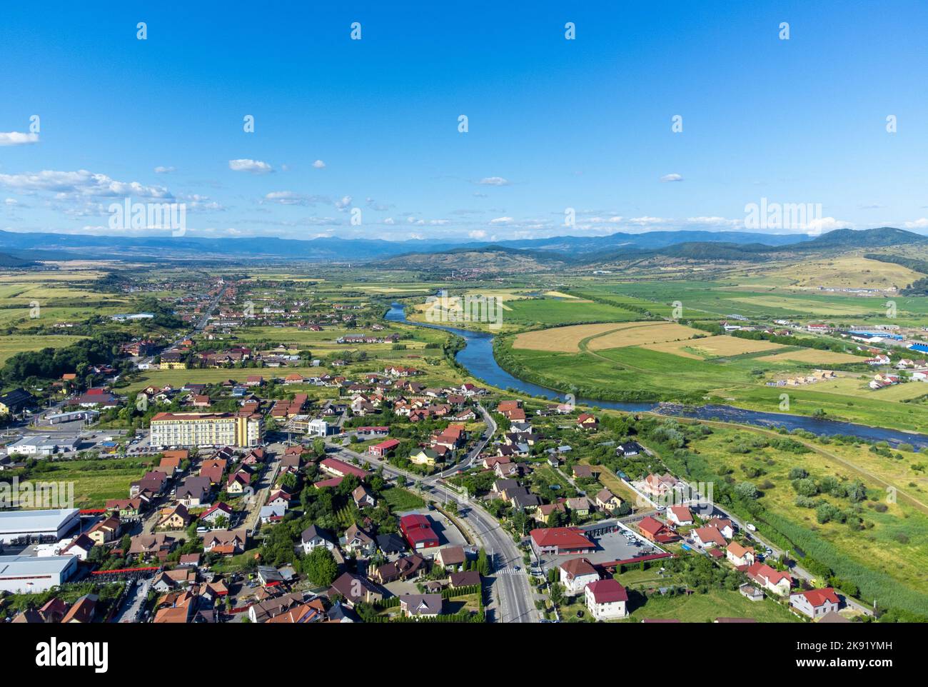 An aerial view of the landscape of Reghin city in Romania Stock Photo ...