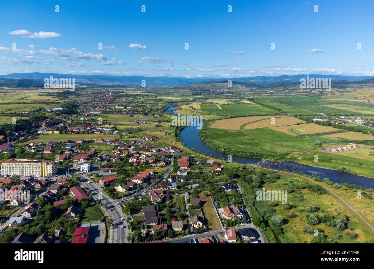 An aerial view of the landscape of Reghin city in Romania Stock Photo ...
