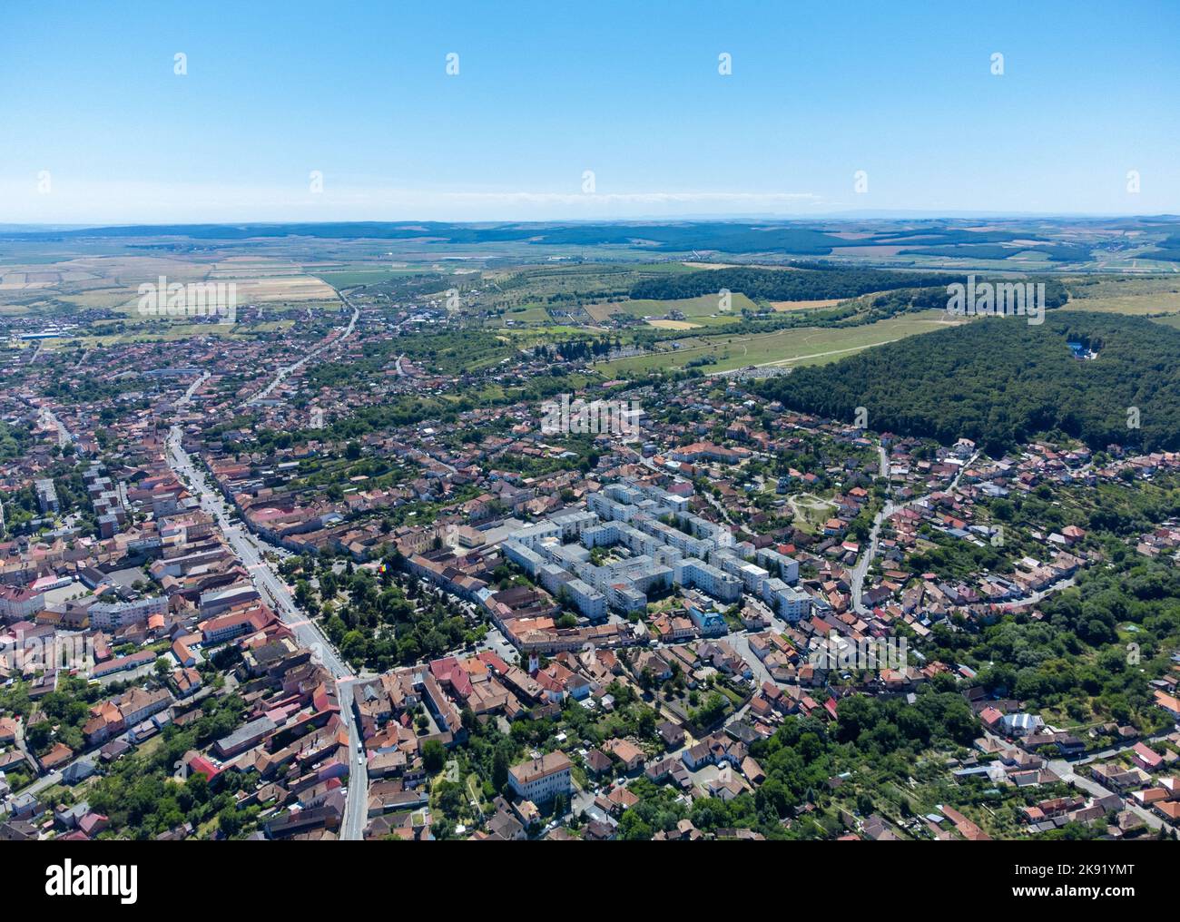 An aerial view of the landscape of Reghin city in Romania Stock Photo ...