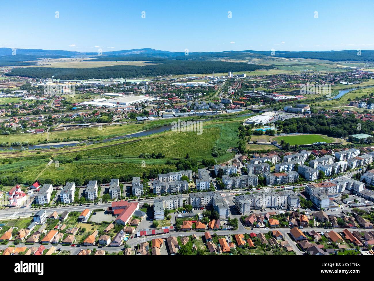 An aerial view of the landscape of Reghin city in Romania Stock Photo ...