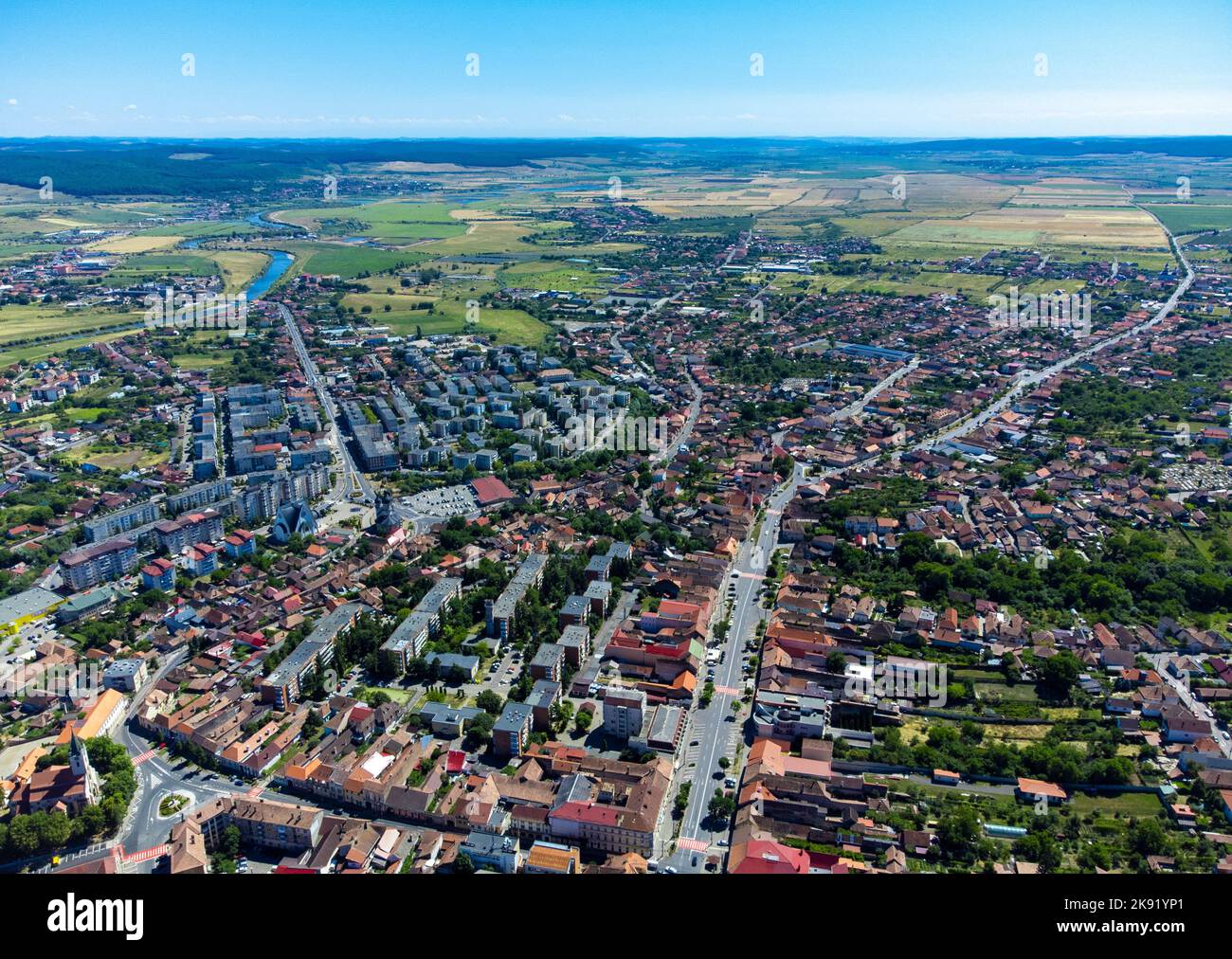 An aerial view of the landscape of Reghin city in Romania Stock Photo ...