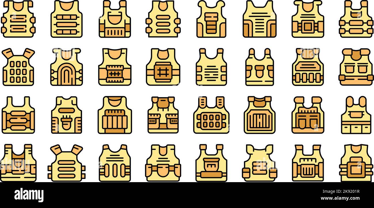Bulletproof vest icons set outline vector. Armor body. Vest military ...