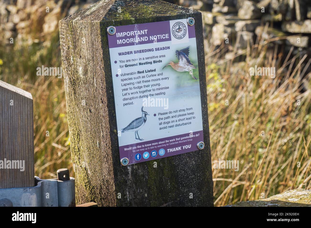 16.10.2022, Haworth, West Yorkshire, UK. sign saying "wader breeding ...
