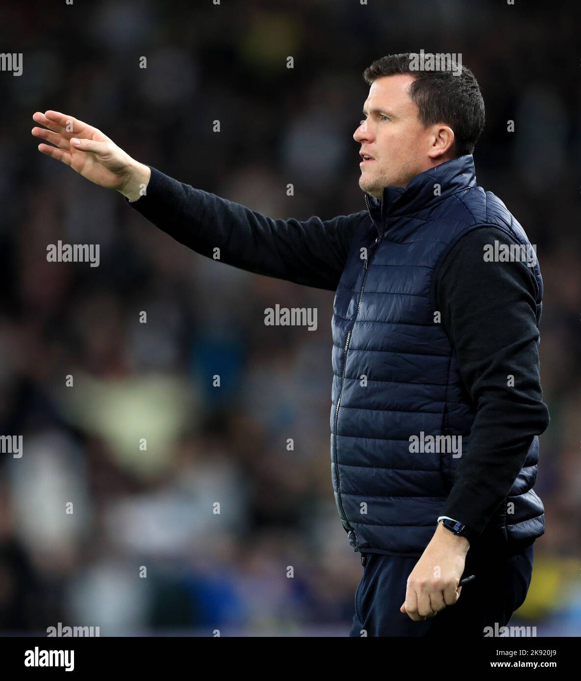 Exeter City manager Gary Caldwell gestures on the touchline during the ...