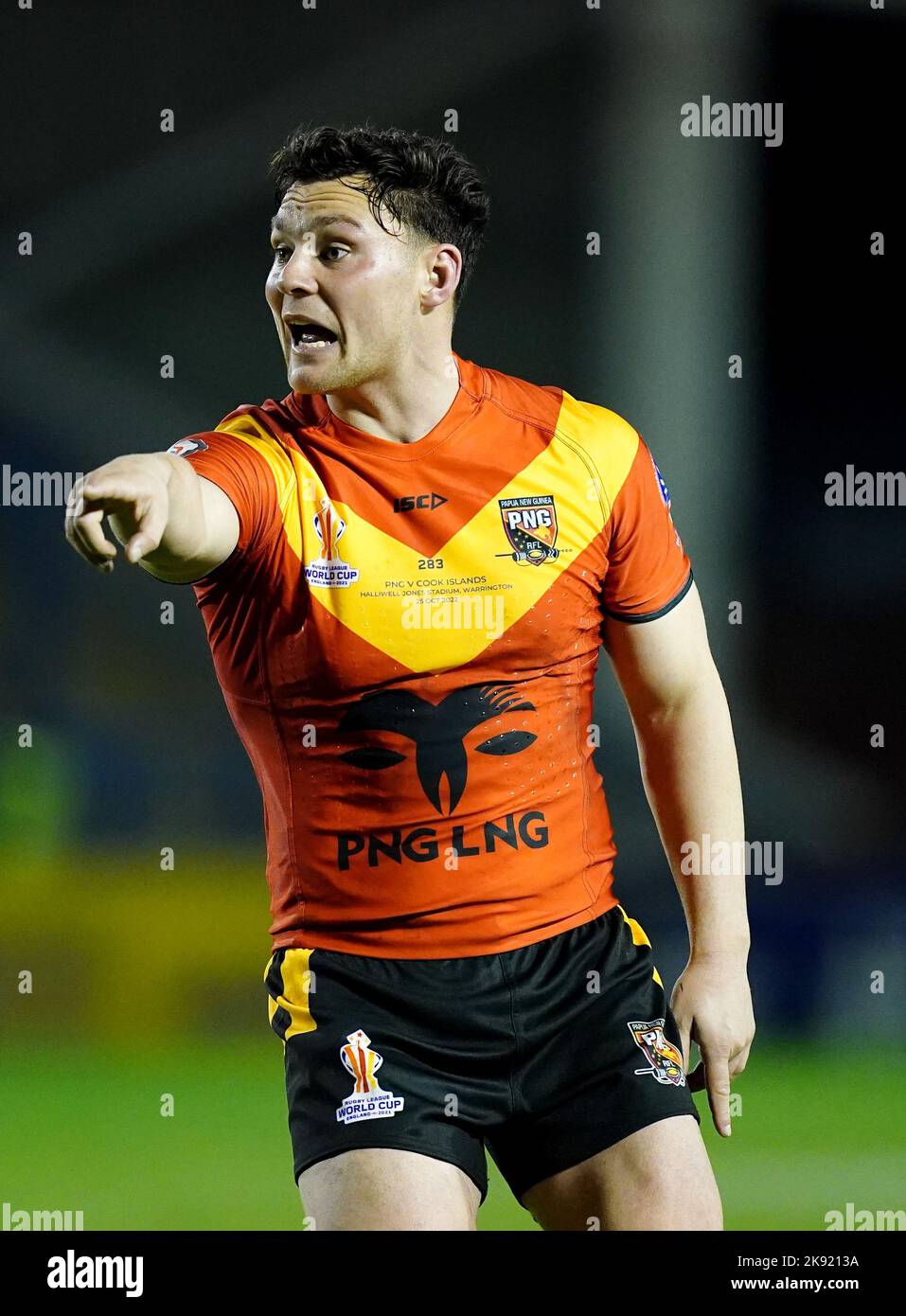 Papau New Guinea's Lachlan Lam reacts during the Rugby League World Cup ...