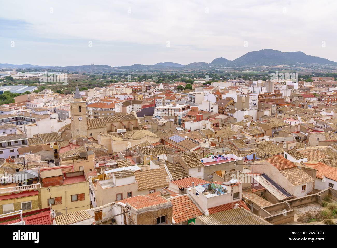 Sax, Spain. October 25, 2022. Elevated view of a town in the Valencian ...