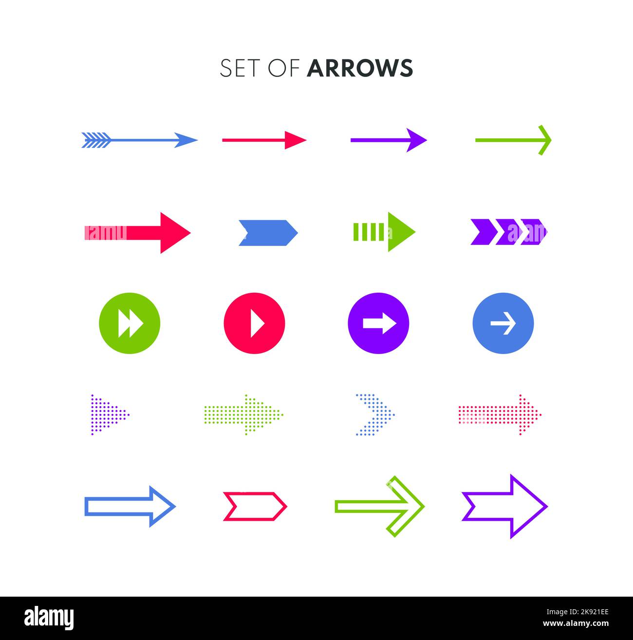 Arrows icons. Set of colored vector arrows isolated on white background ...