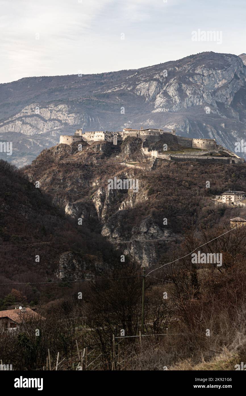 Castle walls on top of the mountains of trentino alto adige, Besenello ...