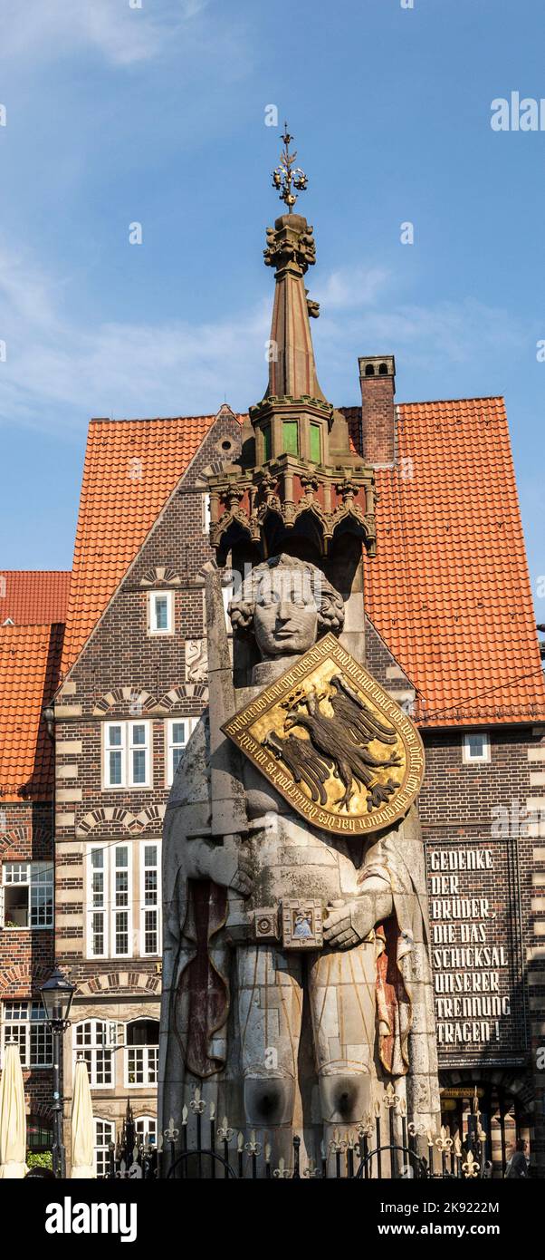 Bremen, Germany - May 12, 2016: Medieval statue of Knight Roland in ...