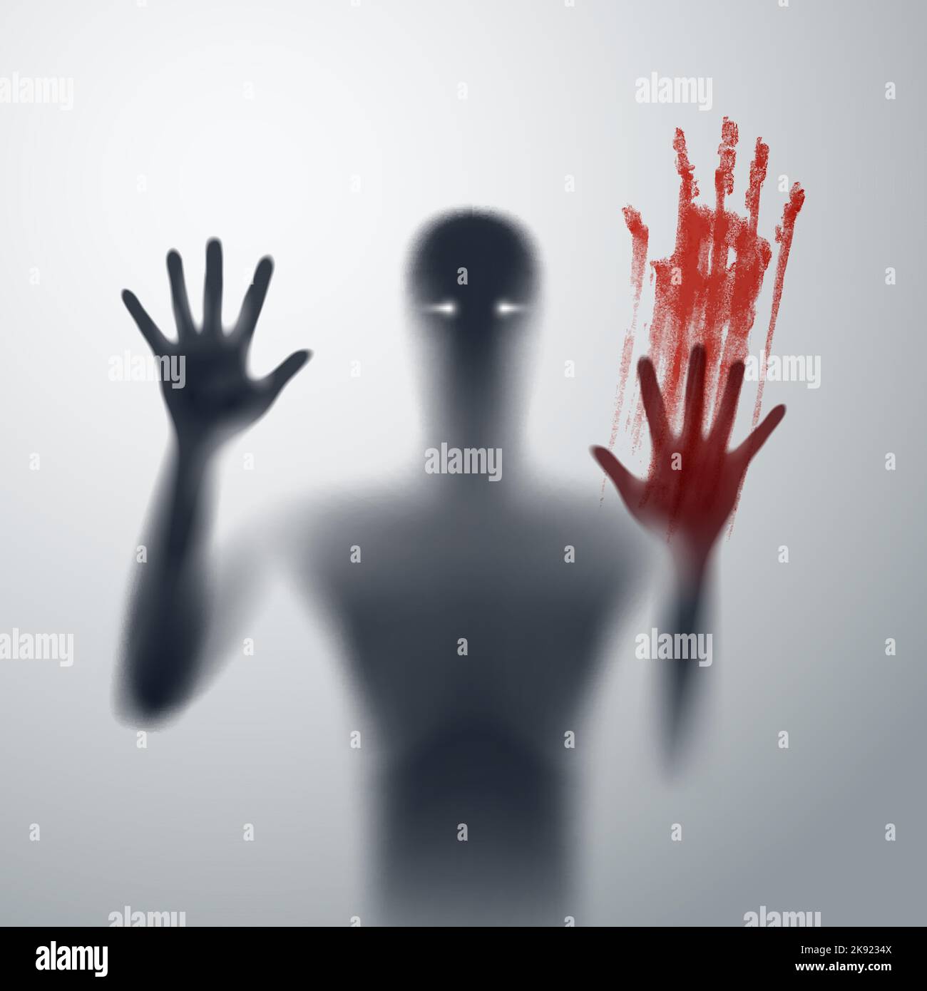 Shadow Blur of Horror Man with White Eyes Behind the Matte Glass ...
