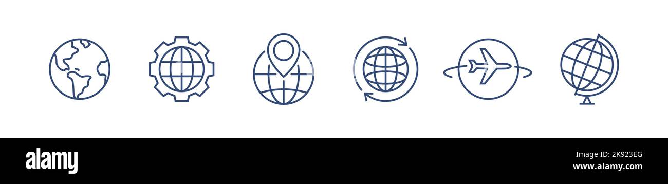 World globe line icon. Vector Earth global country map planet line icon ...