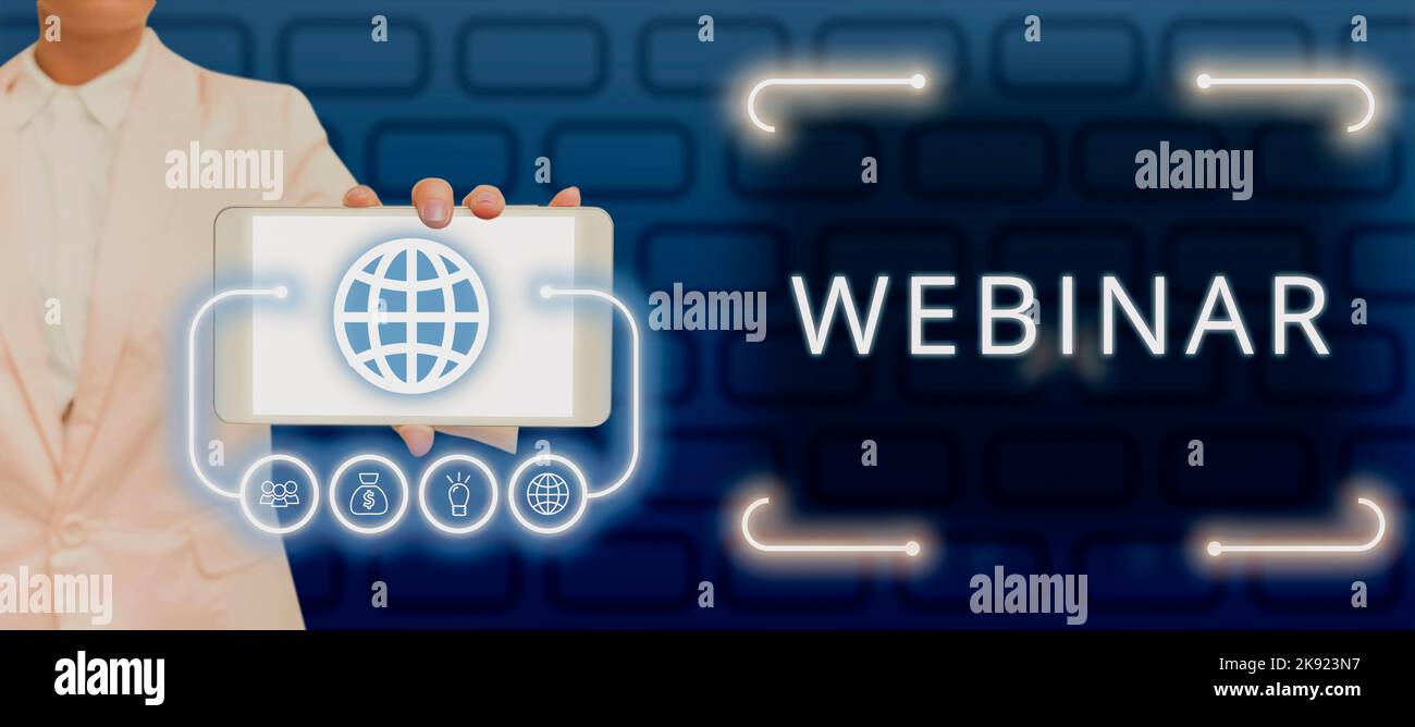 Text caption presenting Webinar. Word Written on engaging online event ...