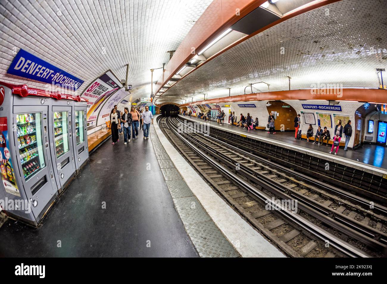 PARIS , FRANCE- JUNE 10, 2015: Tourists and locals on a subway train in ...