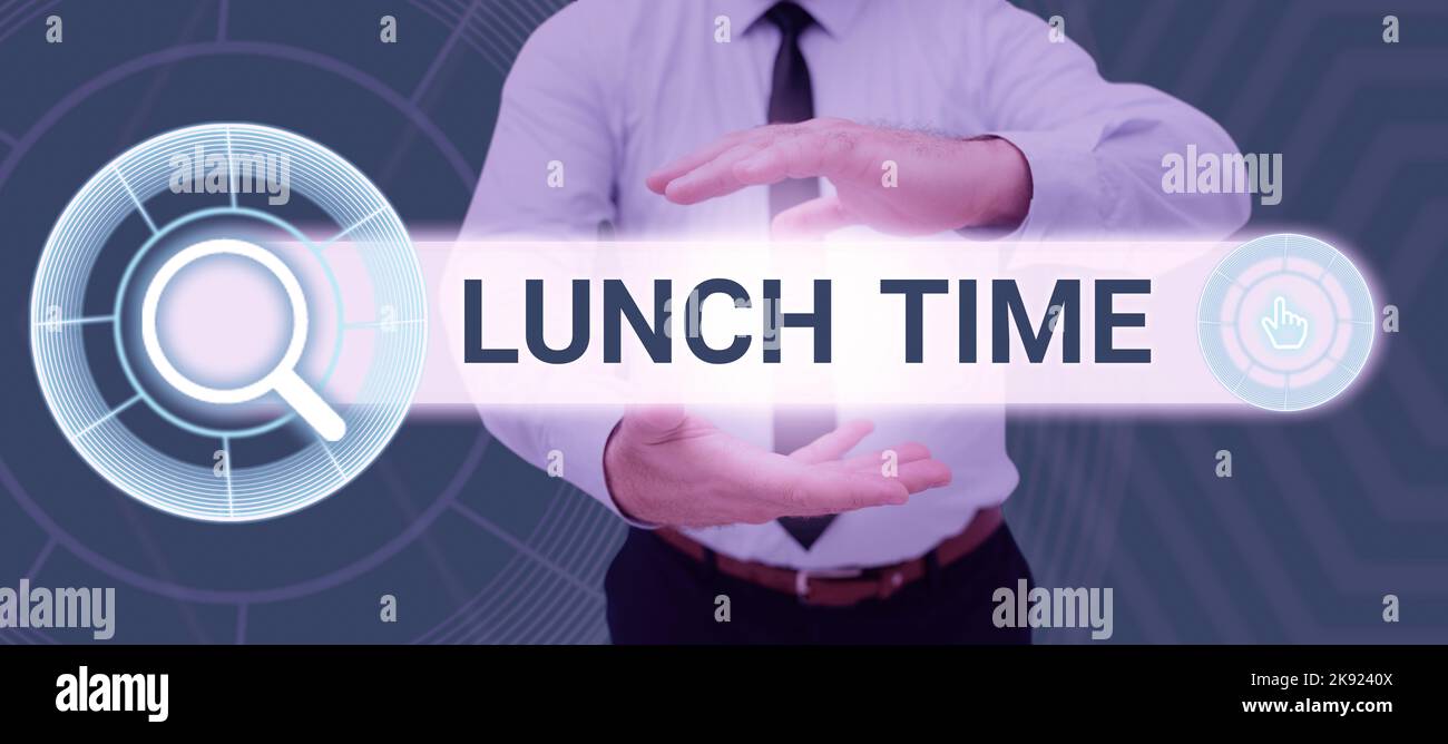 Conceptual display Lunch Time. Internet Concept Meal in the middle of ...