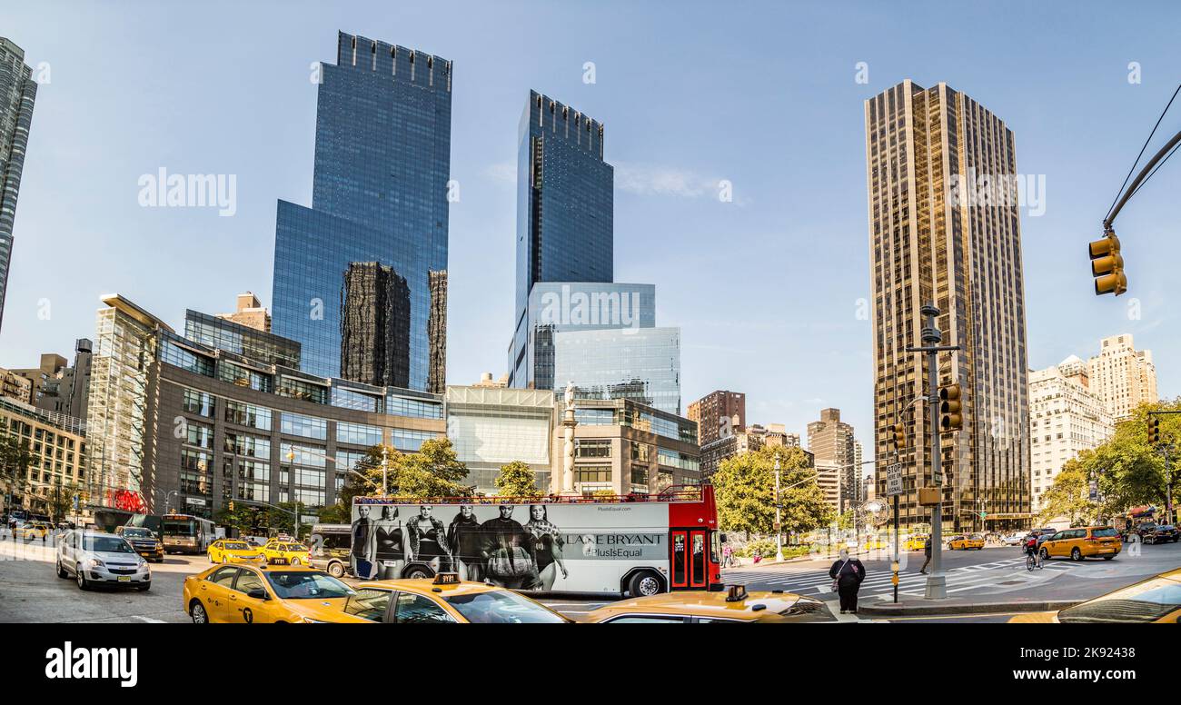 NEW YORK, USA - OCT 21, 2015: streetview at columbus square seen from ...