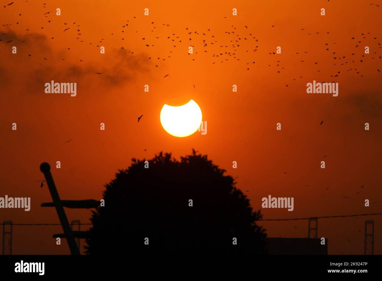 Karachi, Pakistan. 25th Oct, 2022. A partial solar eclipse is pictured ...