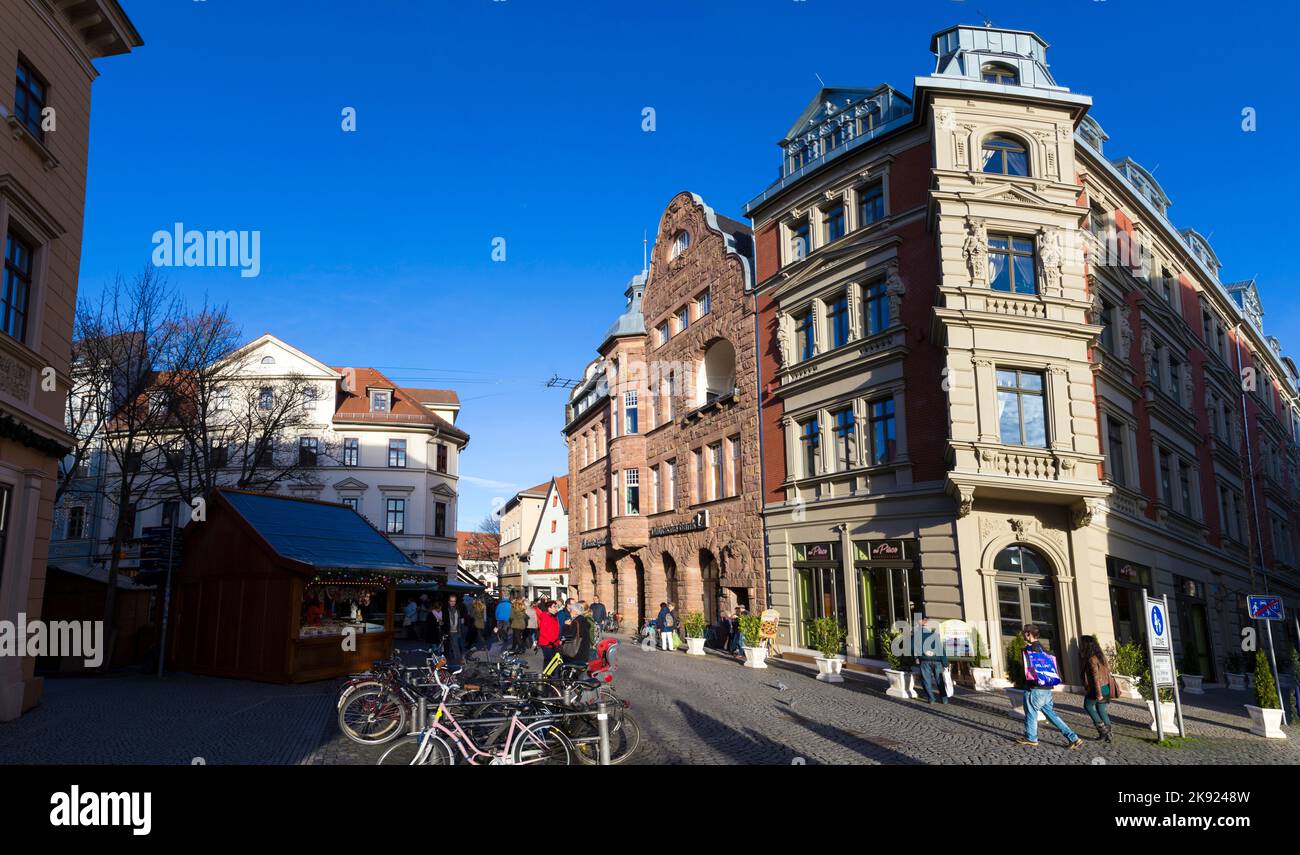 WEIMAR, GERMANY - DEC 19, 2015: people at one of the central streets of ...