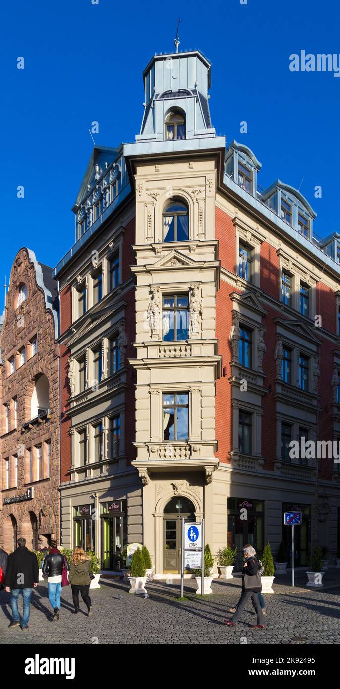 WEIMAR, GERMANY - DEC 19, 2015: people at one of the central streets of ...