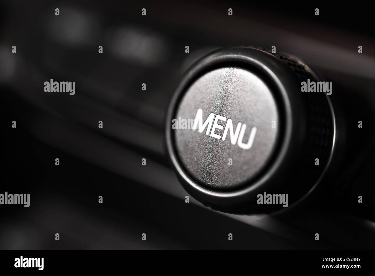 Closeup of Black Menu Button of Vehicle's Multimedia Player. Car Stereo ...
