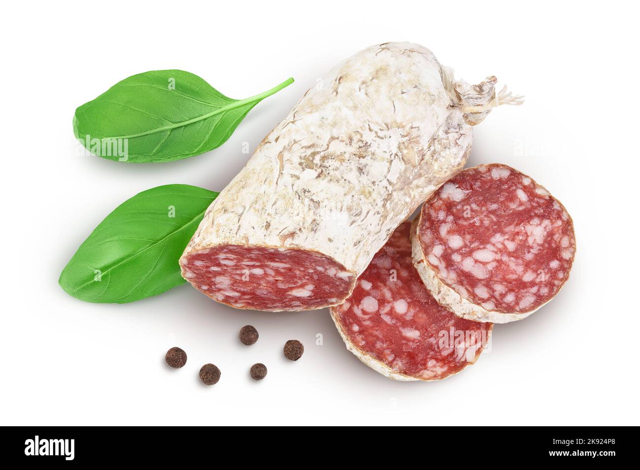 Cured salami sausage isolated on white background. Italian cuisine with ...