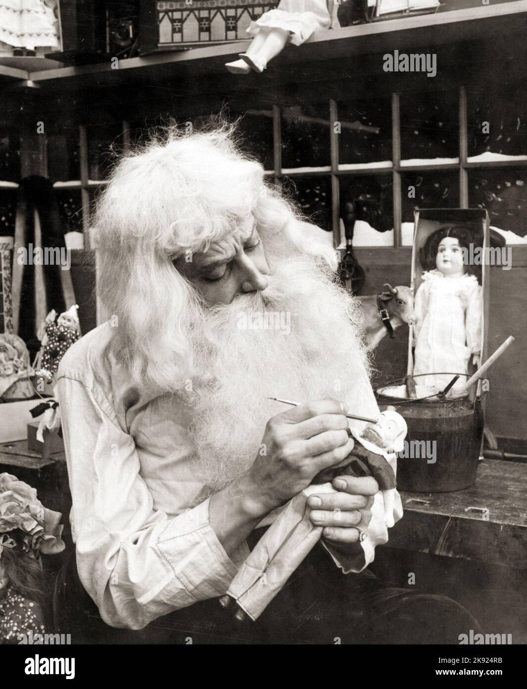 "Santa Claus" making a toy c 1907 Photo by Underwood & Underwood Stock ...