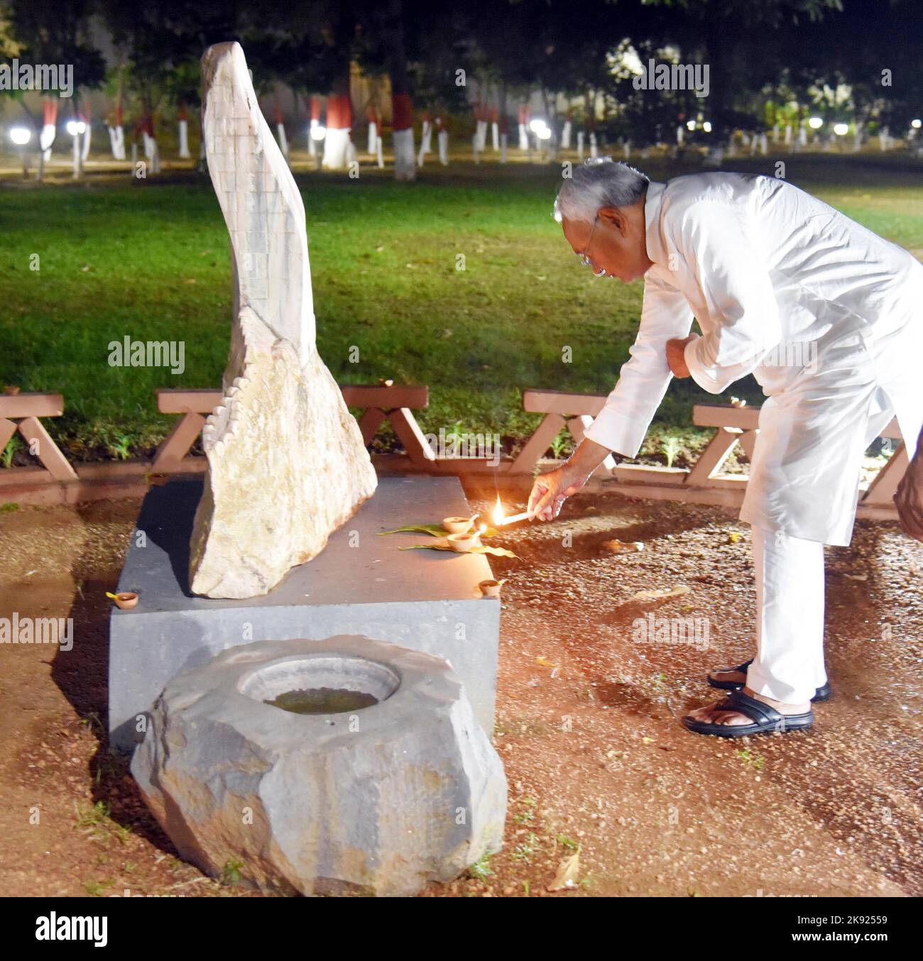 PATNA, INDIA - OCTOBER 24: Bihar Chief Minister Nitish Kumar lights ...